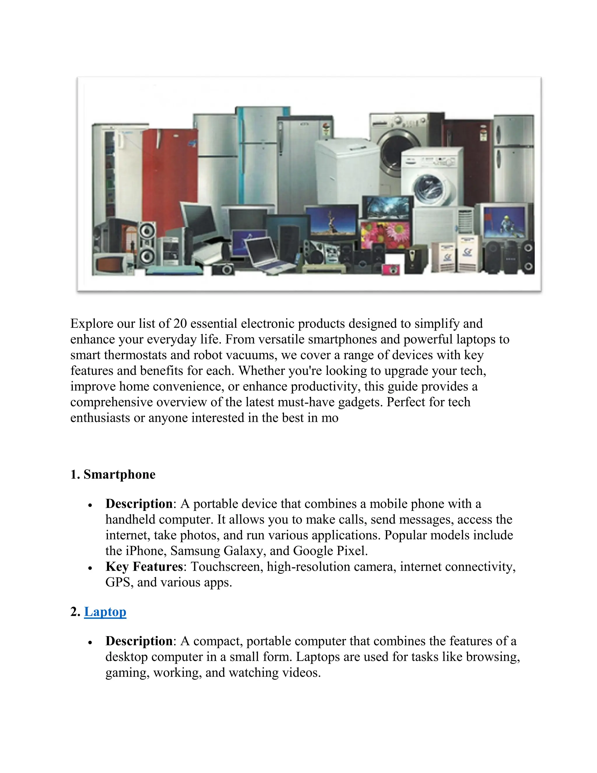 Top 20 Essential Electronic Products & Their Key Features | PDF