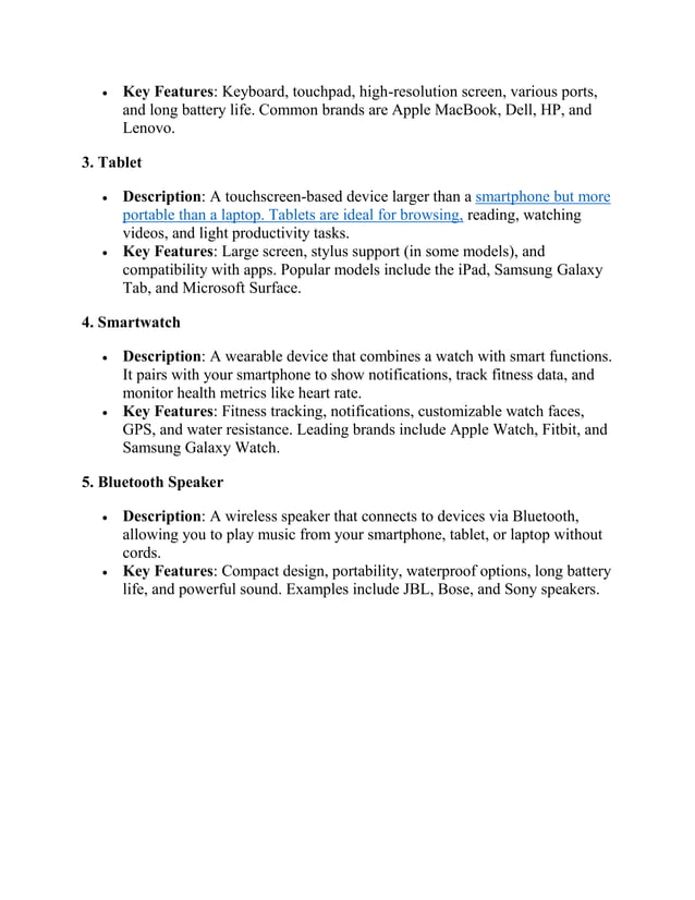 Top 20 Essential Electronic Products & Their Key Features | PDF
