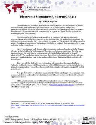 Electronic Signatures Under 21CFR§11 | PDF