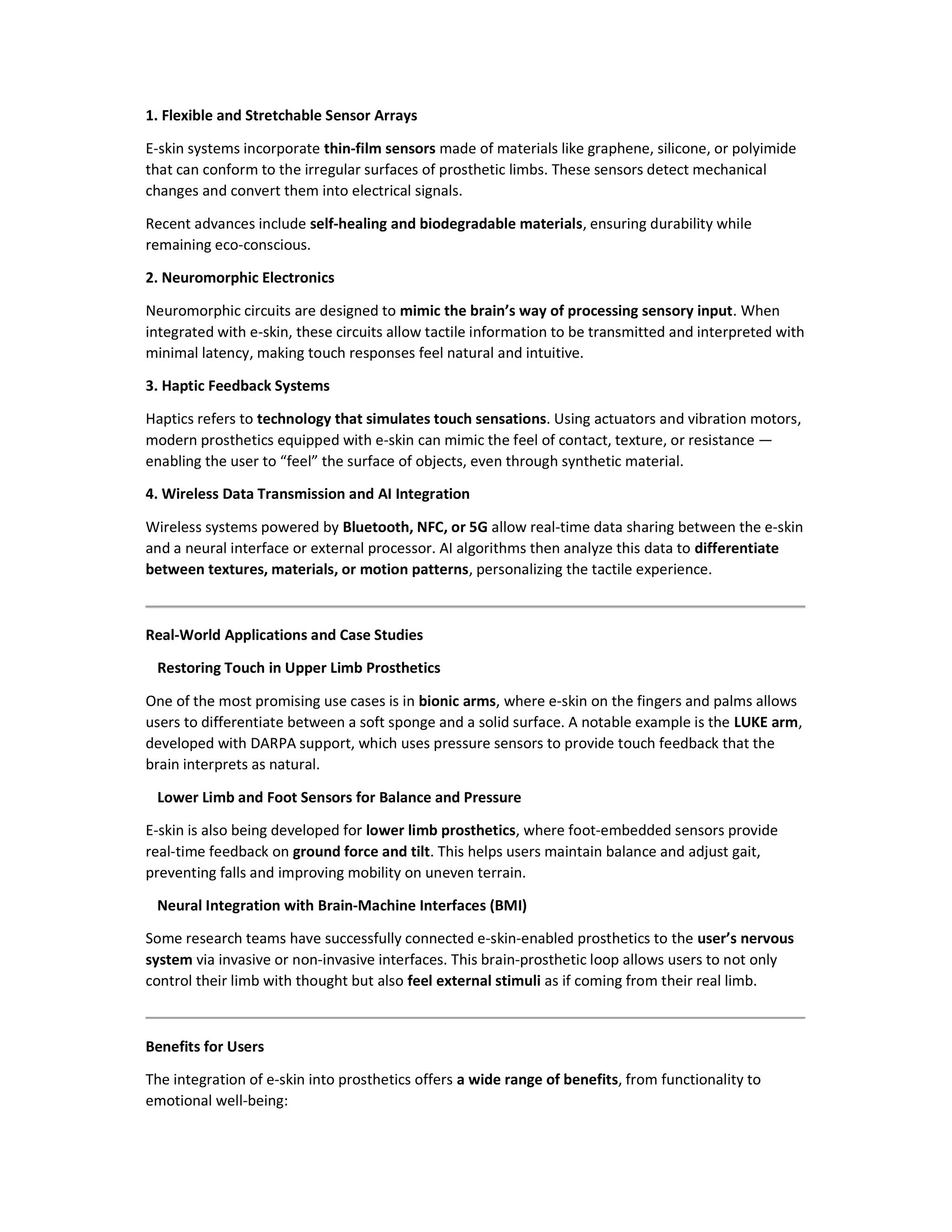 Electronic Skin for Prosthetics, Enabling Tactile Feedback and ...