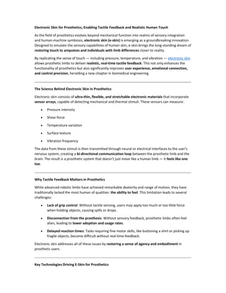 Electronic Skin for Prosthetics, Enabling Tactile Feedback and ...