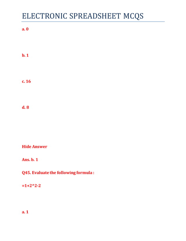 Electronic spreadsheet class 9 mcqs | DOCX | Desktop Publishing ...