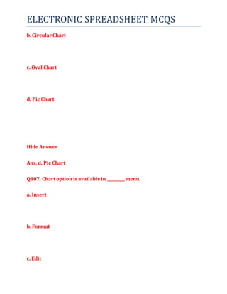 Electronic spreadsheet class 9 mcqs | DOCX