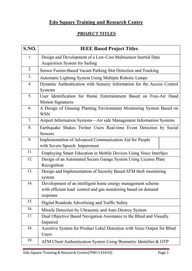 Final Year Minor Major Project List | PDF