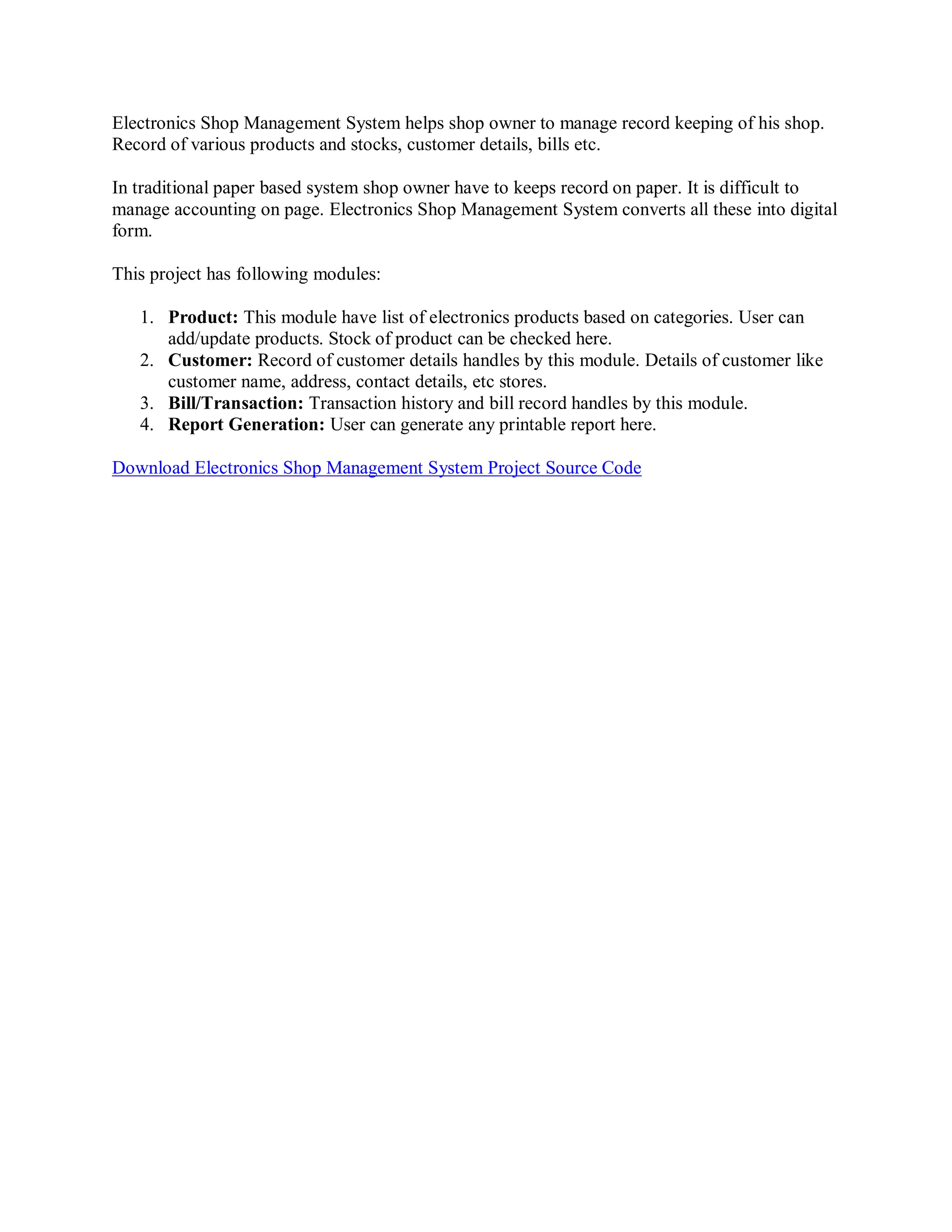 Electronics shop management system | PDF