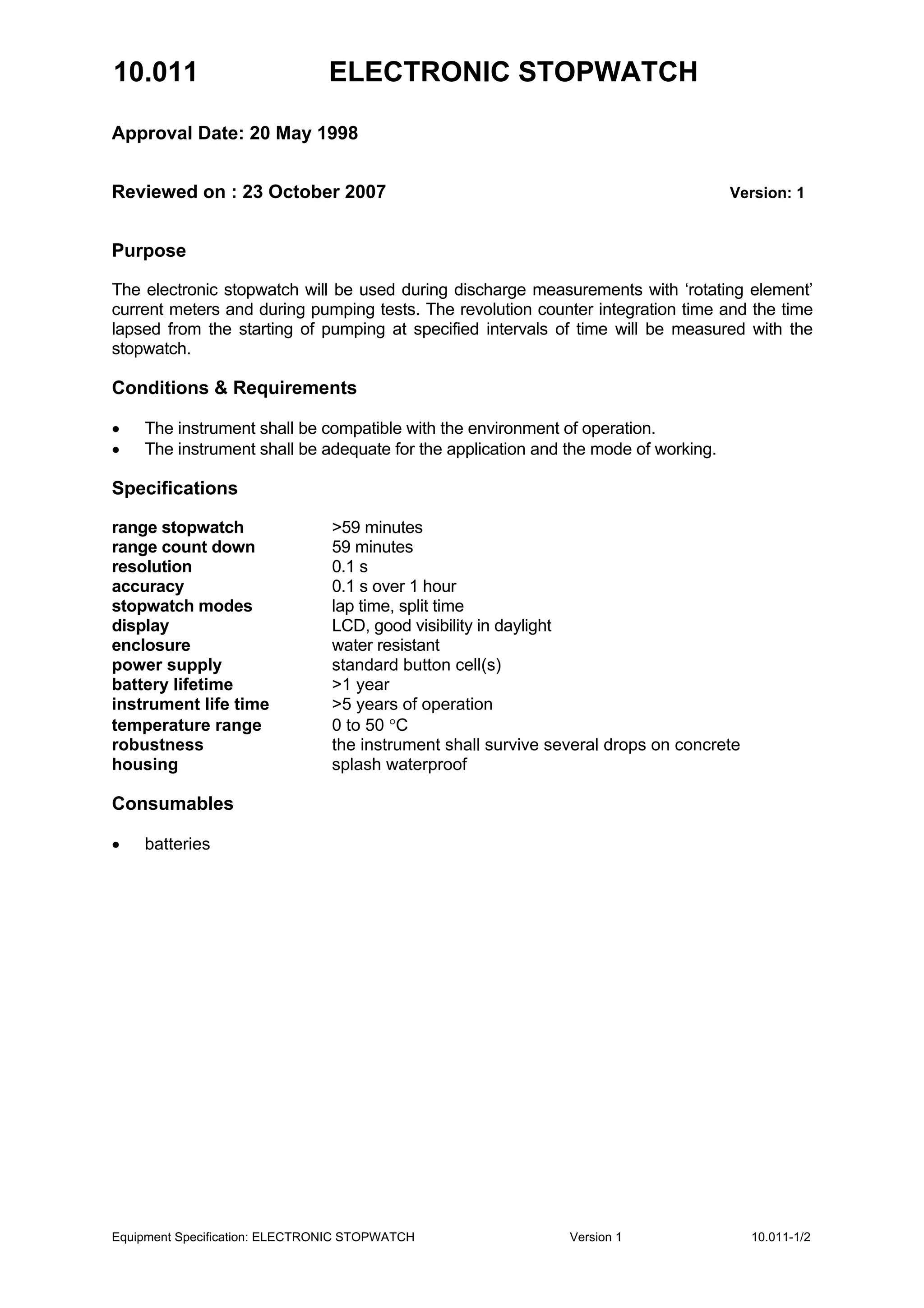 Electronic stopwatch | PDF