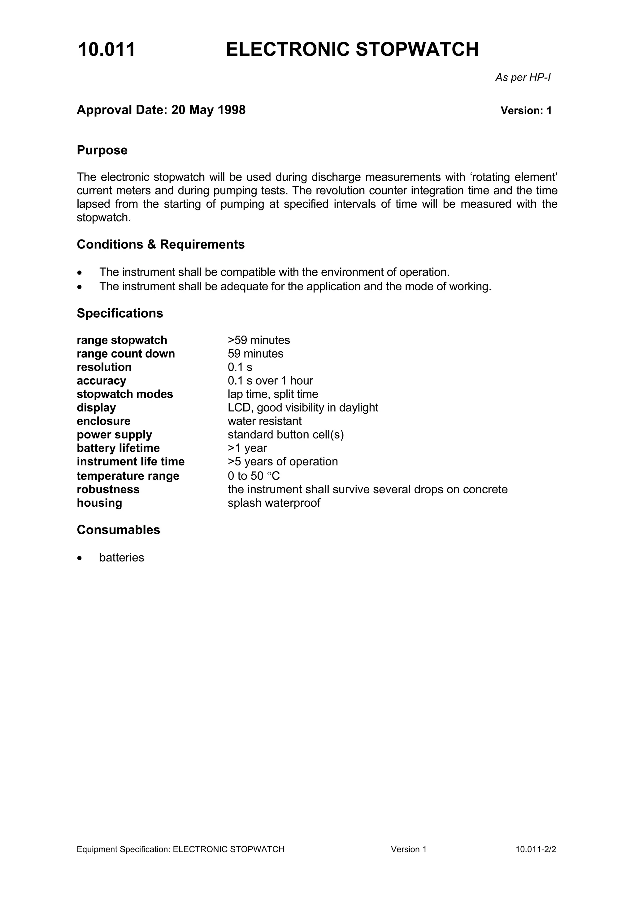 Electronic stopwatch | PDF
