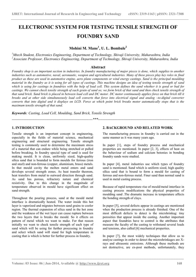 Electronic system for testing tensile strength of foundry sand | PDF ...
