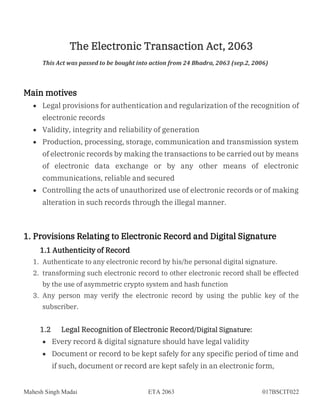 Electronic Transaction Act-2063[summary] | PDF