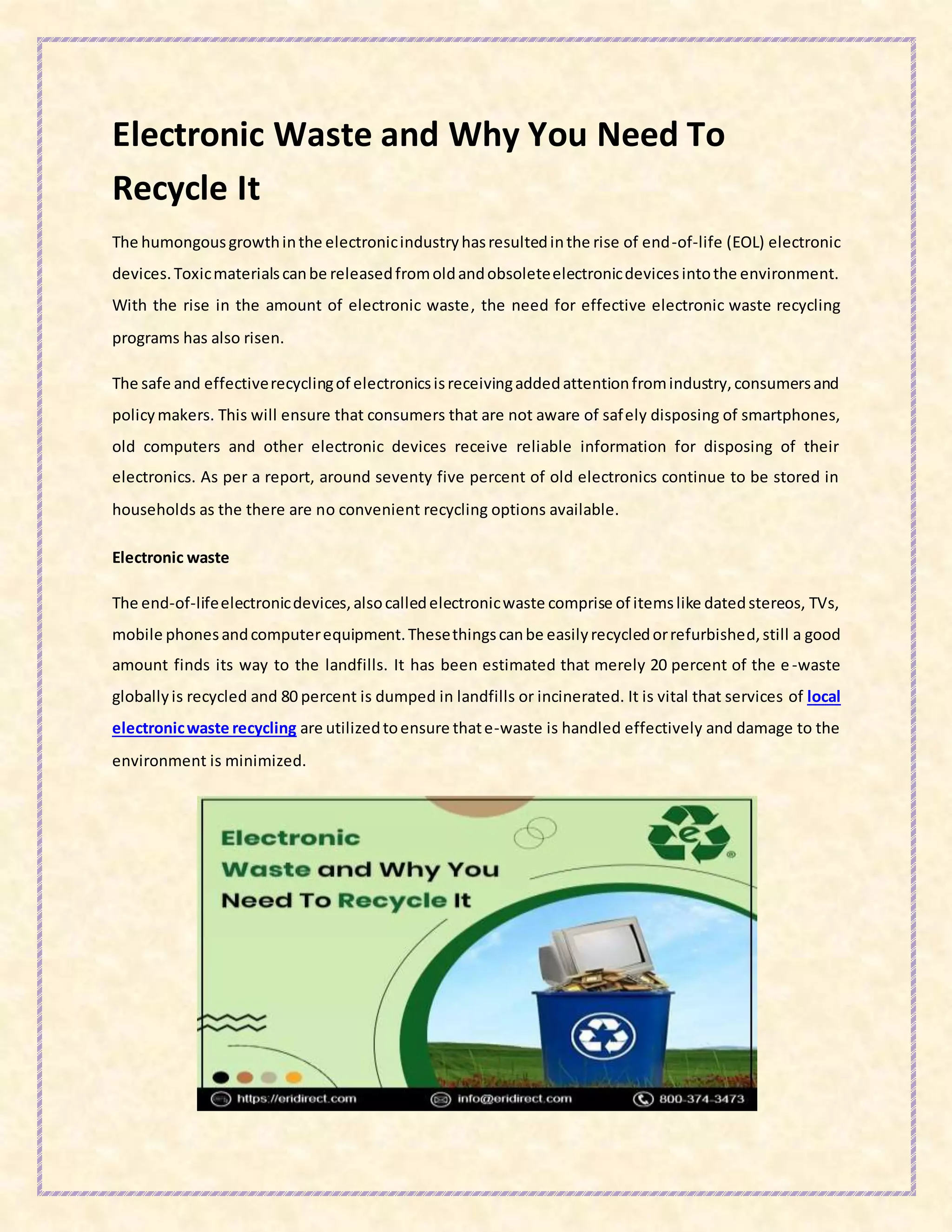 Electronic waste and why you need to recycle it | DOCX | Environmental ...