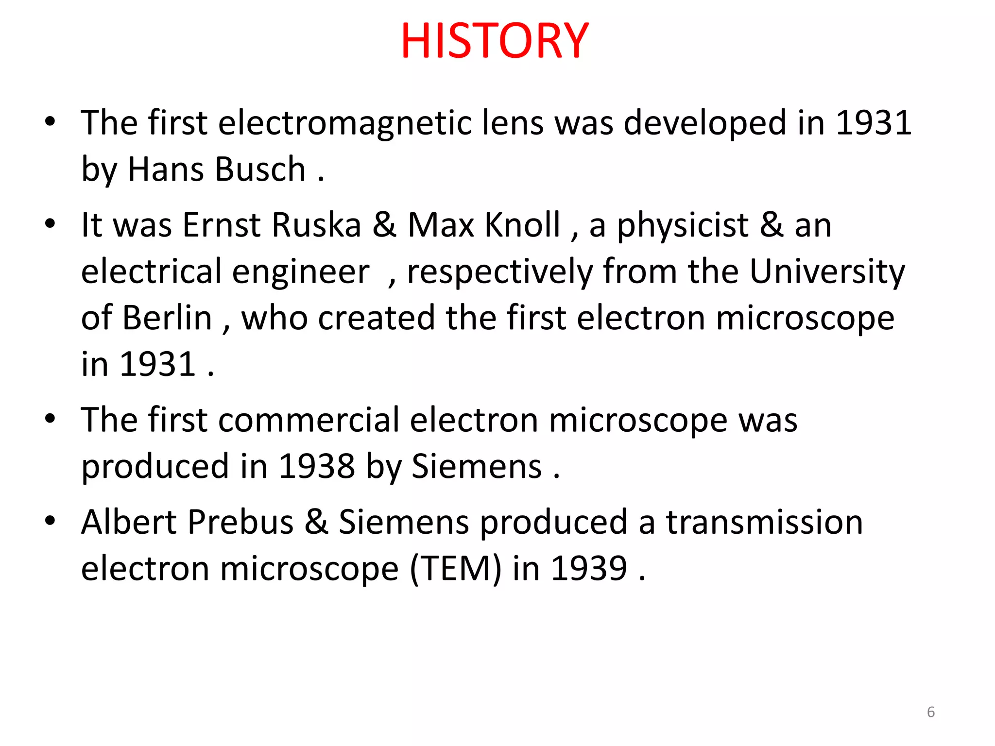 Electron microscope, principle and application | PPTX
