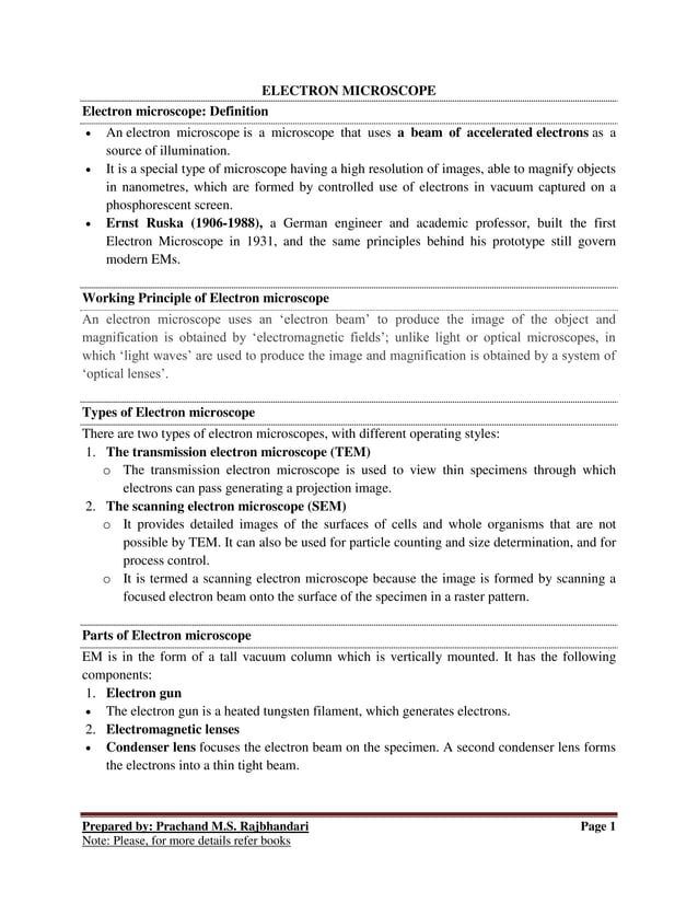 ELECTRON MICROSCOPE | PDF | Physics | Science