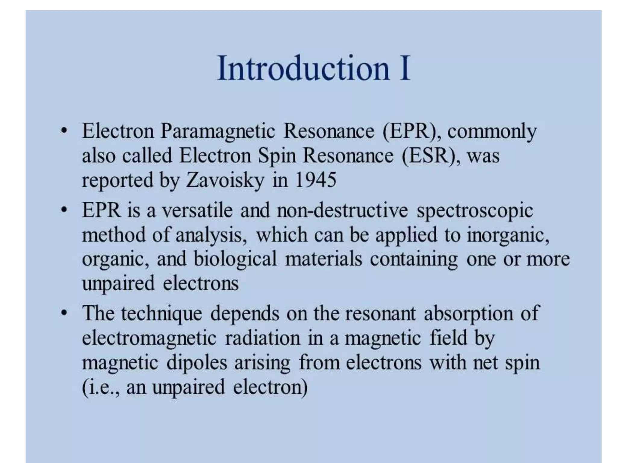 Electron paramagnetic resonance(epr) spectroscopy | PPTX
