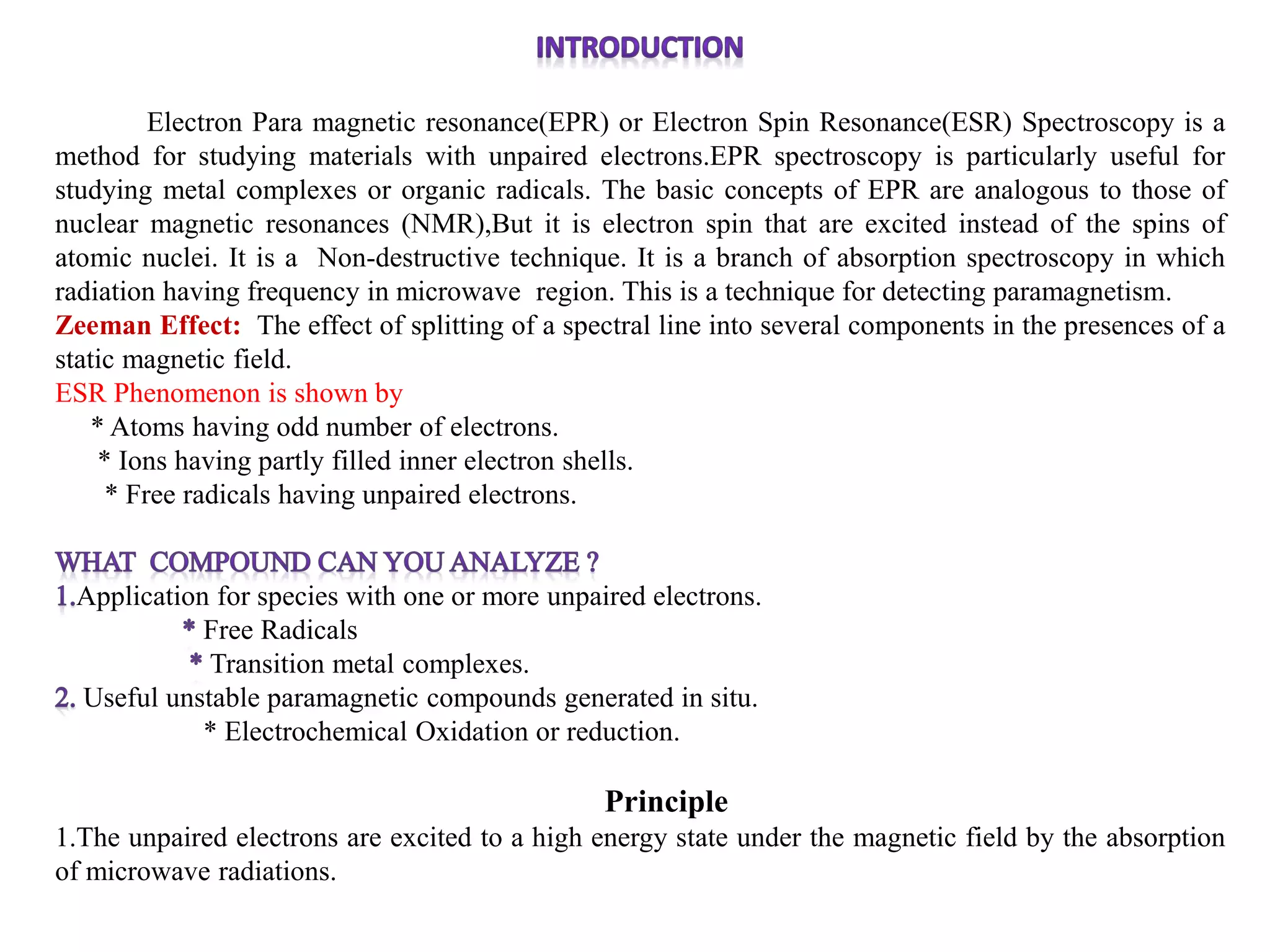 Electron paramagnetic resonance(epr) spectroscopy | PPTX