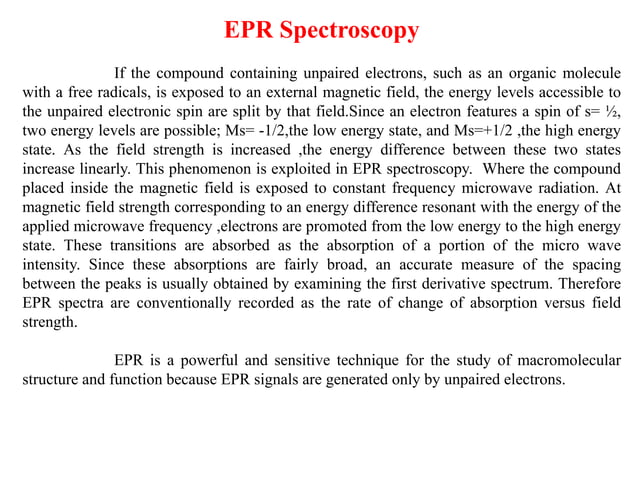 Electron paramagnetic resonance(epr) spectroscopy | PPTX | Physics | Science