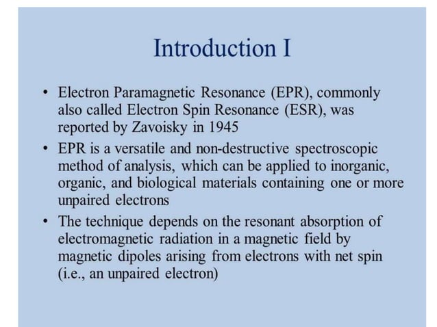 Electron paramagnetic resonance(epr) spectroscopy | PPTX | Physics ...