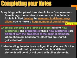 Electrons and Chemical Bonding spring 2014 day 2 | PPT