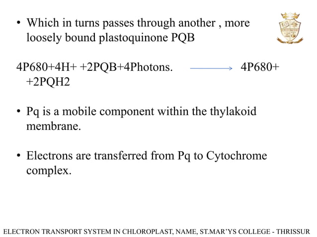 Electron transport system in chloroplast | PPTX | Chemistry | Science