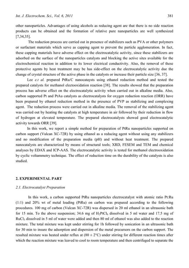 Electrooxidation Of Methanol On Carbon Supported Pt Ru Nanocatalysts