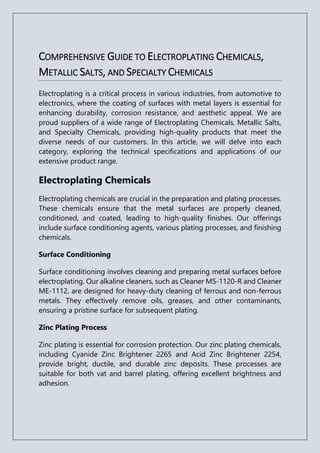 Electroplating Chemicals, Specialty Chemicals, Metallic Salts. | PDF