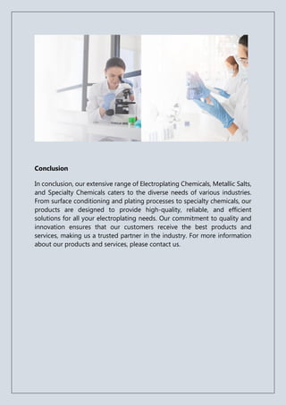 Electroplating Chemicals, Specialty Chemicals, Metallic Salts. | PDF