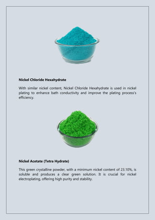 Electroplating Chemicals, Specialty Chemicals, Metallic Salts. | PDF