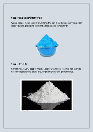 Electroplating Chemicals, Specialty Chemicals, Metallic Salts. | PDF