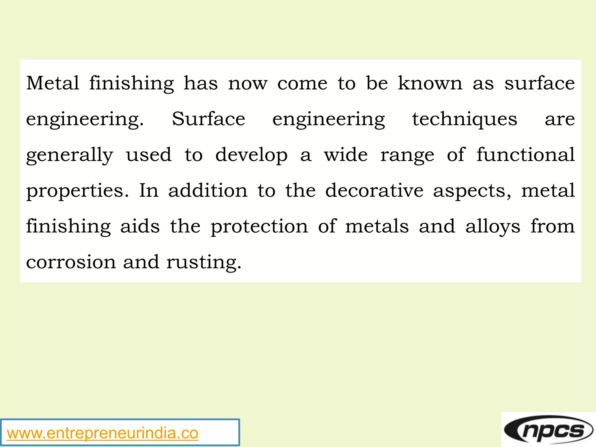 Electroplating, Phosphating, Powder Coating and Metal Finishing | PPTX