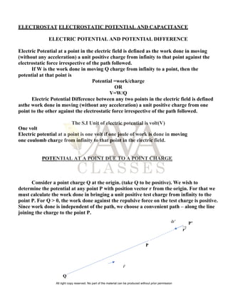 ELECTROSTAT ELECTROSTATIC POTENTIAL AND CAPACITANCE Class 12 Study ...