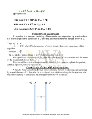 ELECTROSTAT ELECTROSTATIC POTENTIAL AND CAPACITANCE Class 12 Study ...