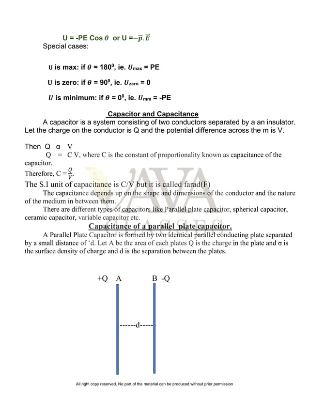 ELECTROSTAT ELECTROSTATIC POTENTIAL AND CAPACITANCE Class 12 Study ...