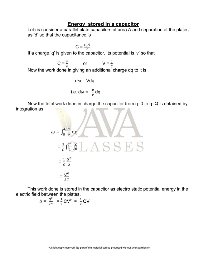 ELECTROSTAT ELECTROSTATIC POTENTIAL AND CAPACITANCE Class 12 Study ...