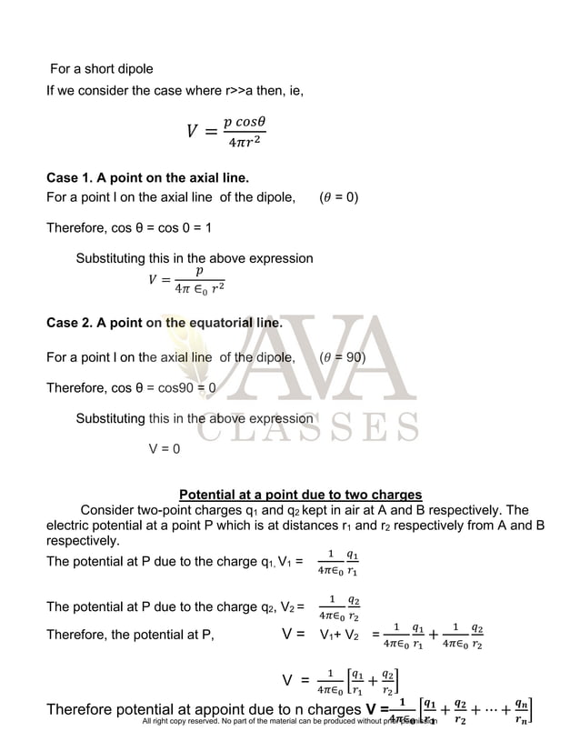 ELECTROSTAT ELECTROSTATIC POTENTIAL AND CAPACITANCE Class 12 Study ...