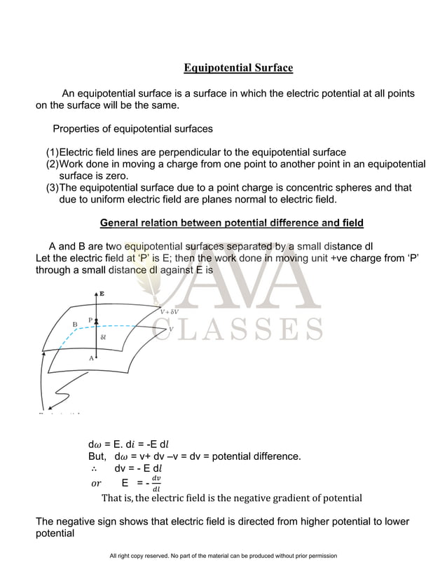 ELECTROSTAT ELECTROSTATIC POTENTIAL AND CAPACITANCE Class 12 Study material in pdf | PDF ...