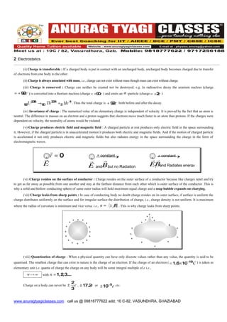 Electrostatics free notes for cbse xii by anurag tyagi classes (atc) | DOC