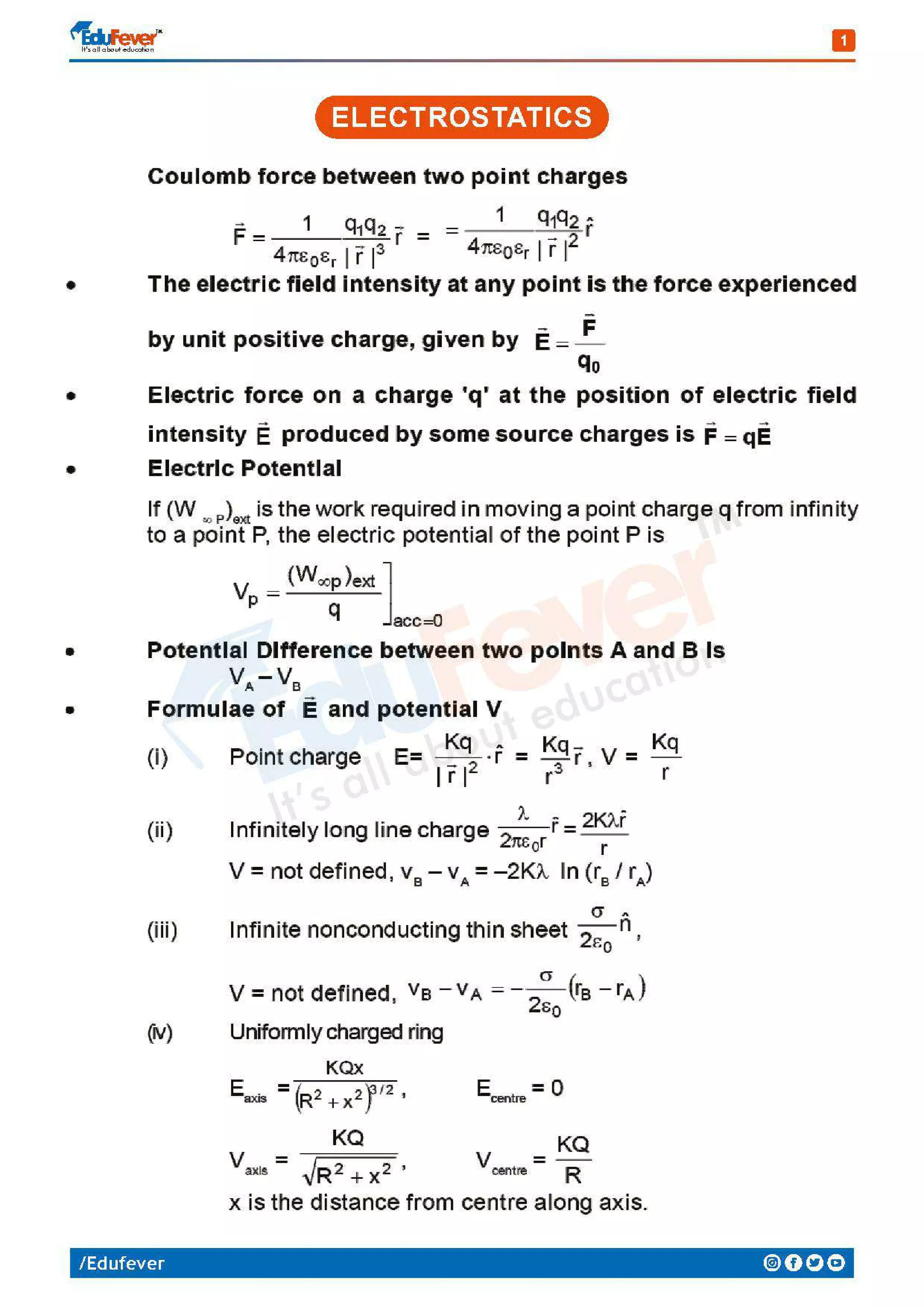 Electrostatics - Physics Revision Notes | PDF | Physics | Science