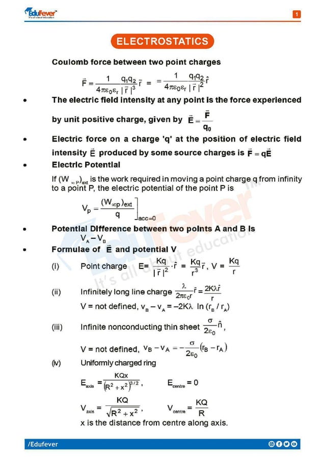 Electrostatics - Physics Revision Notes | PDF | Physics | Science