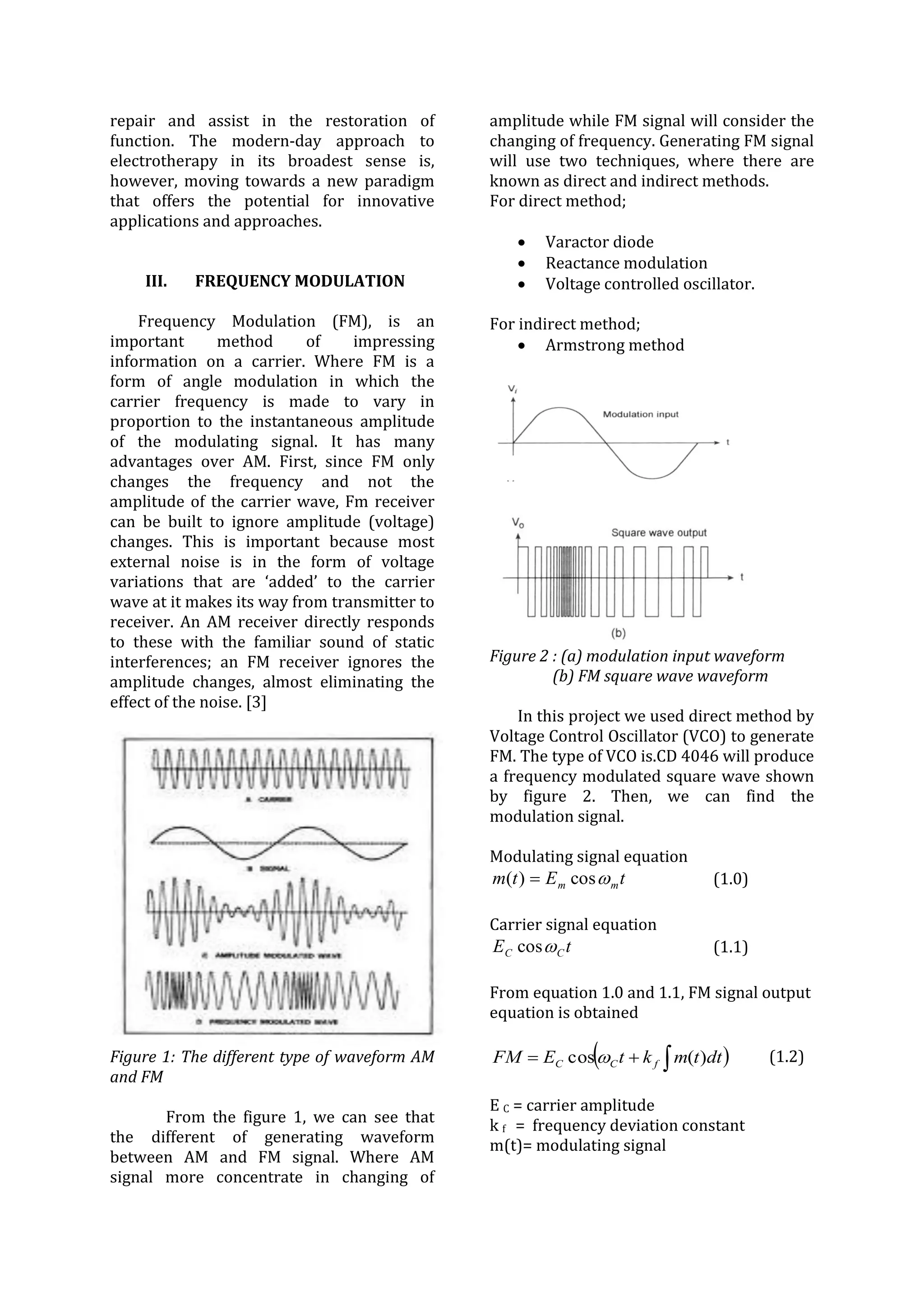 Electrotherapy supplied rectangular current waveform generation type fm ...