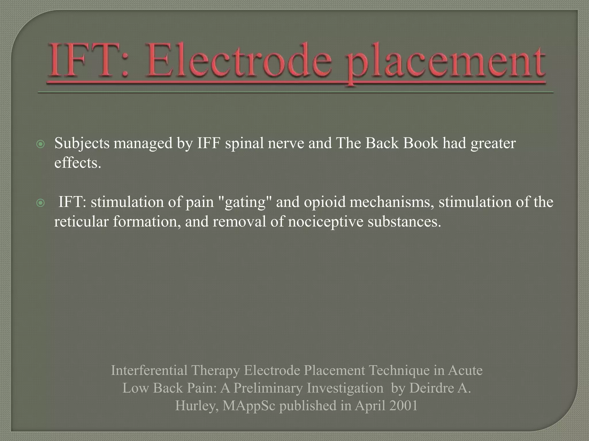 Electrotherapy for osteoarthritis, frozen shoulder and low back pain ...