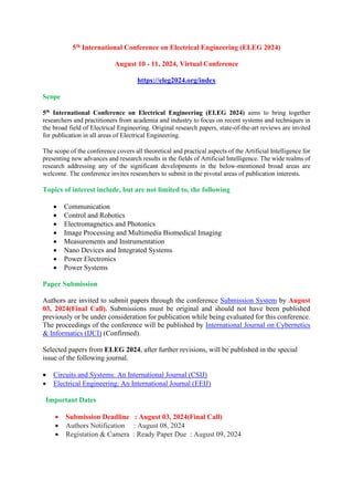 5th International Conference on Electrical Engineering (ELEG 2024) | PDF