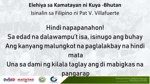 BANGHAY ARALIN SA BAITANG 9- ELEHIYA .pptx