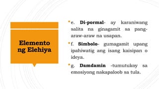 ELEHIYA, Kahulugan at mga Elemento 9 nito | PPTX