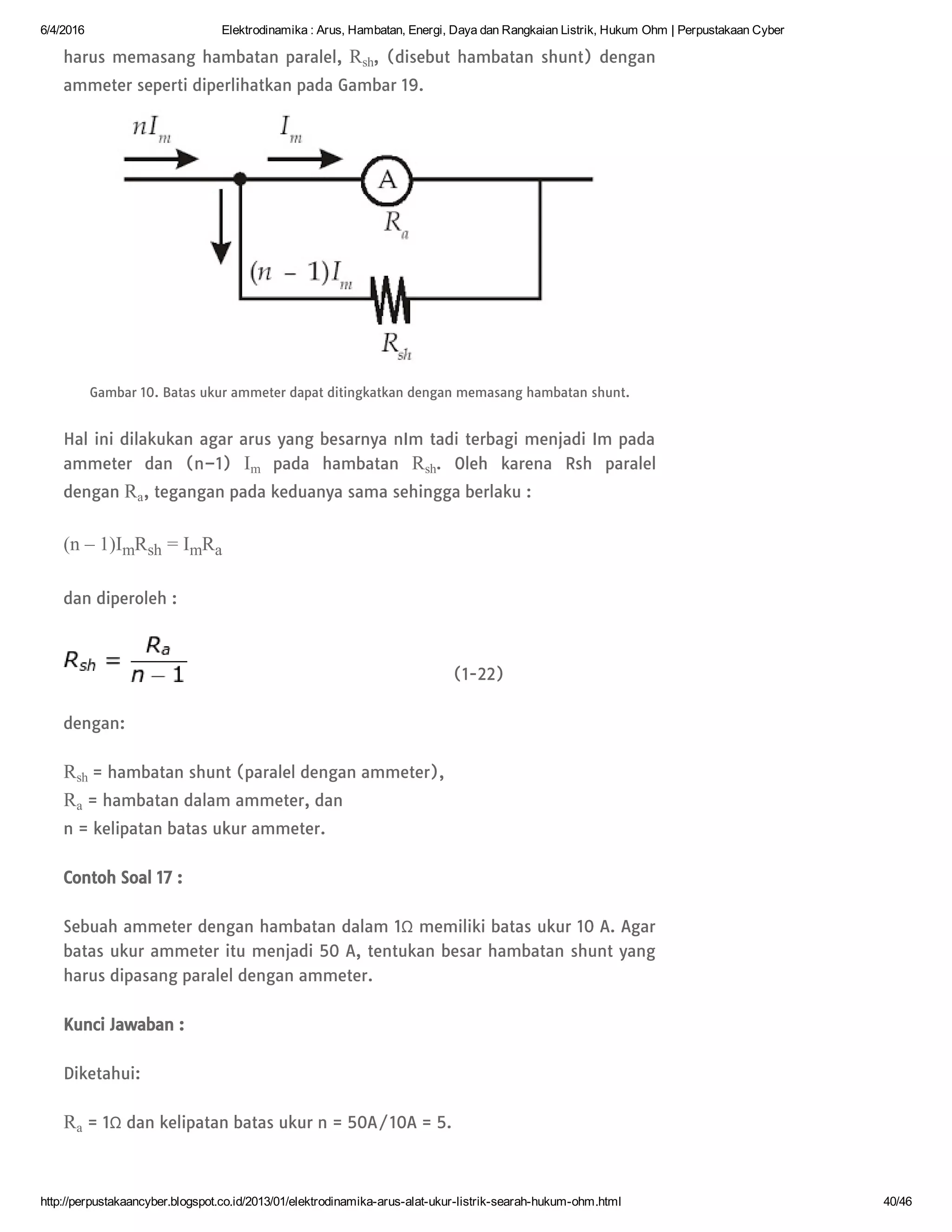 Elektrodinamika arus, hambatan, energi, daya dan rangkaian listrik, hukum ohm perpustakaan cyber ...