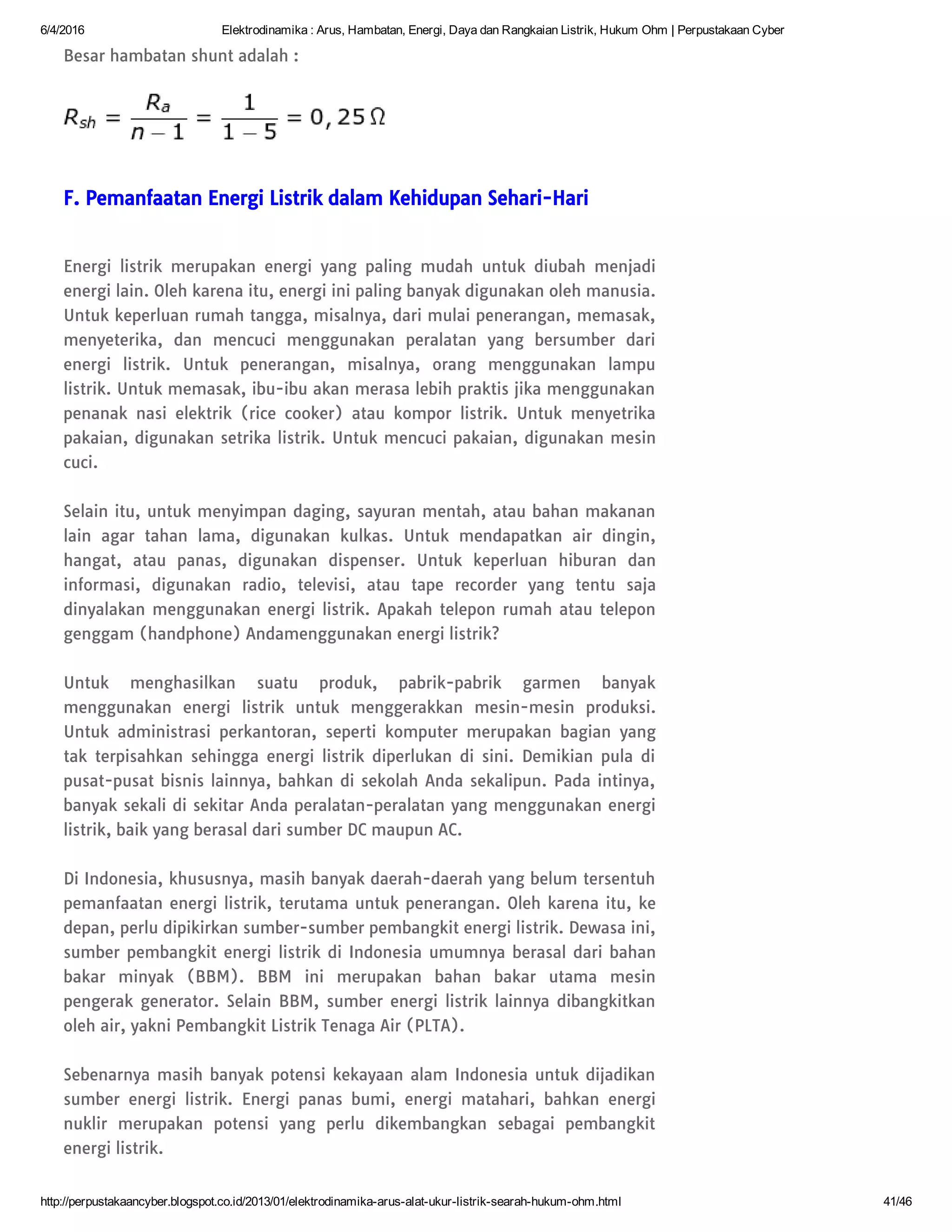 Elektrodinamika arus, hambatan, energi, daya dan rangkaian listrik, hukum ohm perpustakaan cyber ...