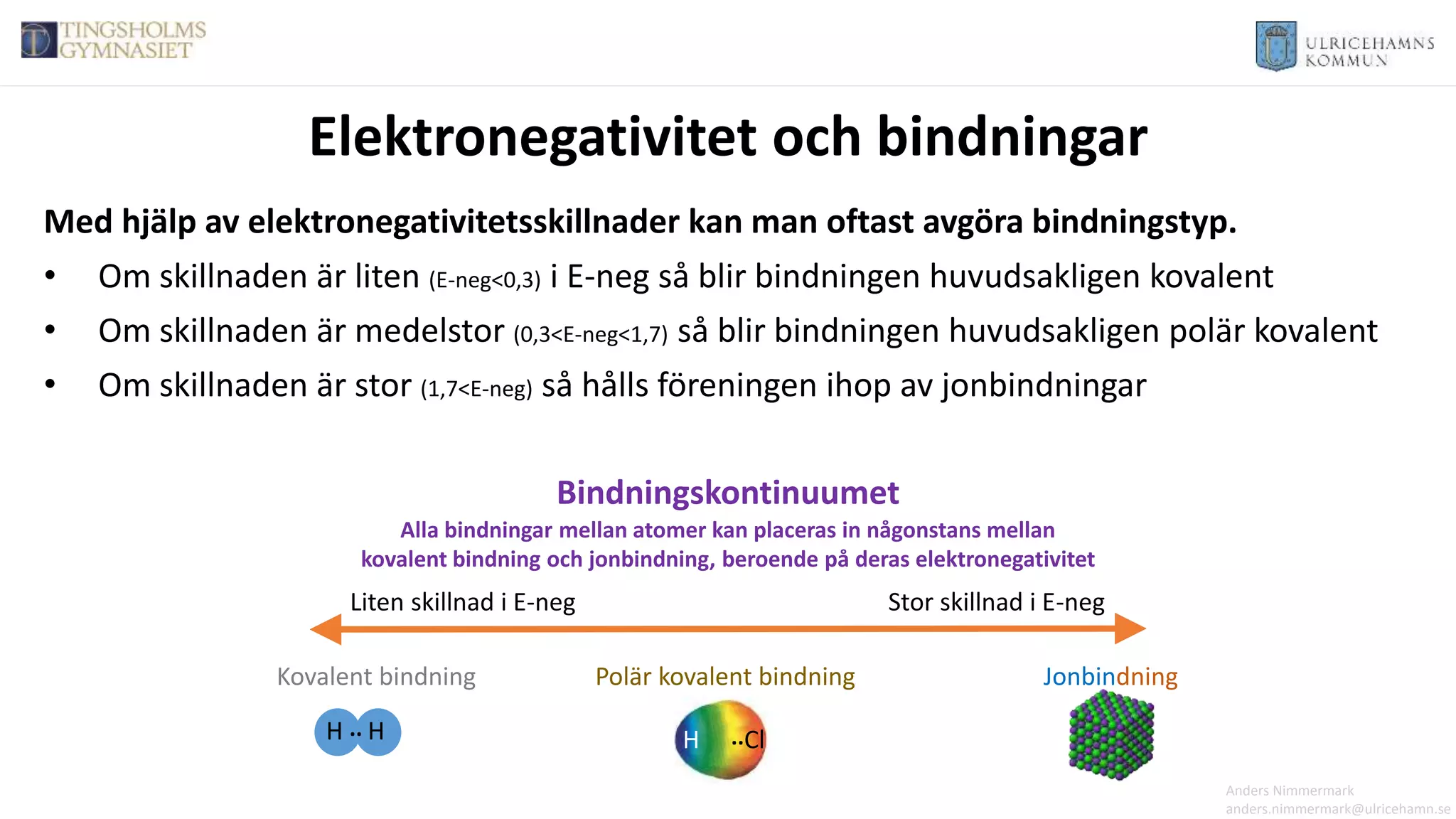 Elektronegativitet och bindningskontinuumet | PPTX