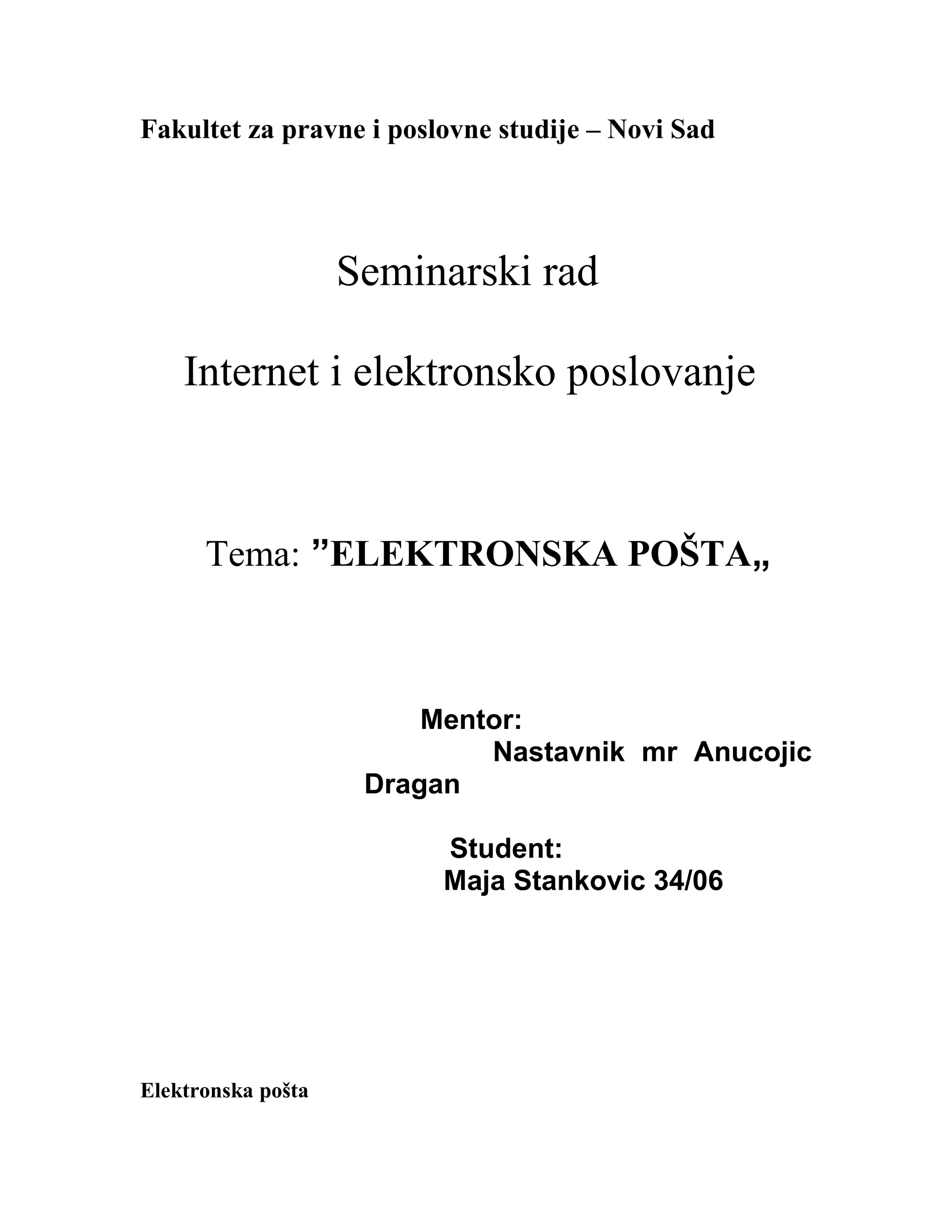 Elektronska posta elektronsko poslovanje | DOC