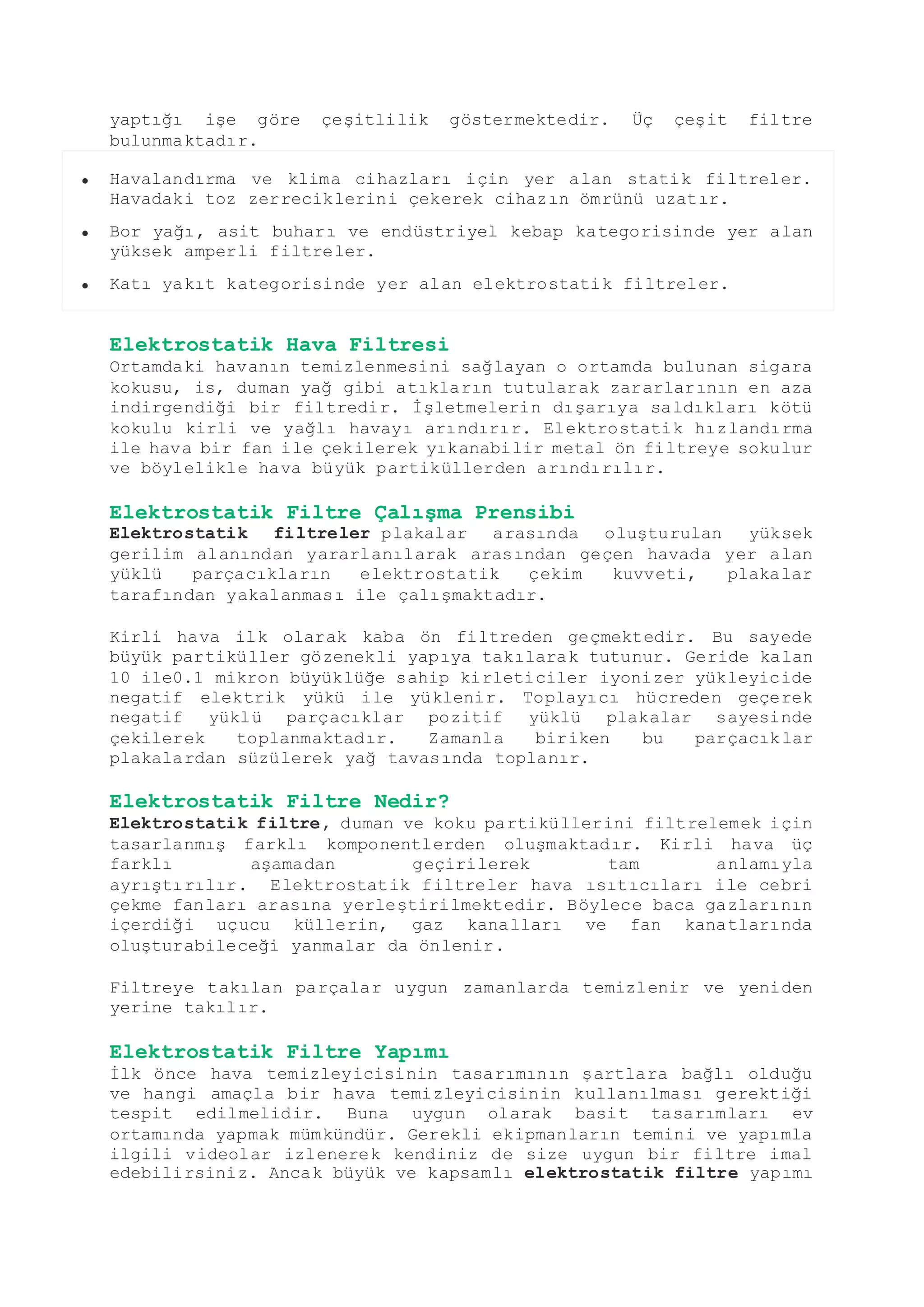 Elektrostatik Filtre | DOCX