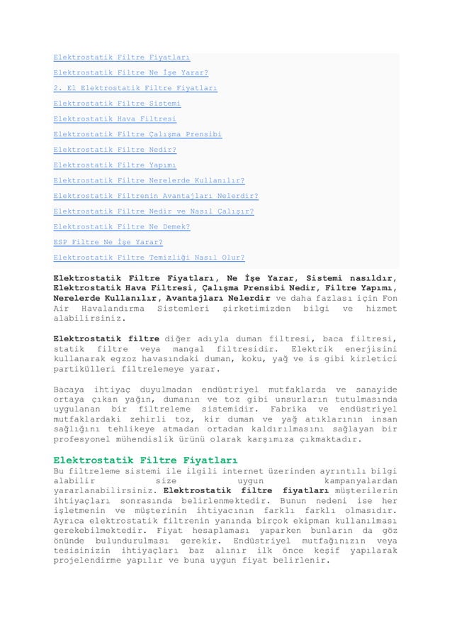 Elektrostatik Filtre | DOCX