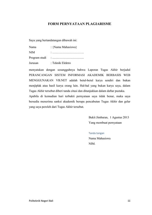 Contoh Laporan Tugas Akhir (TA) | PDF