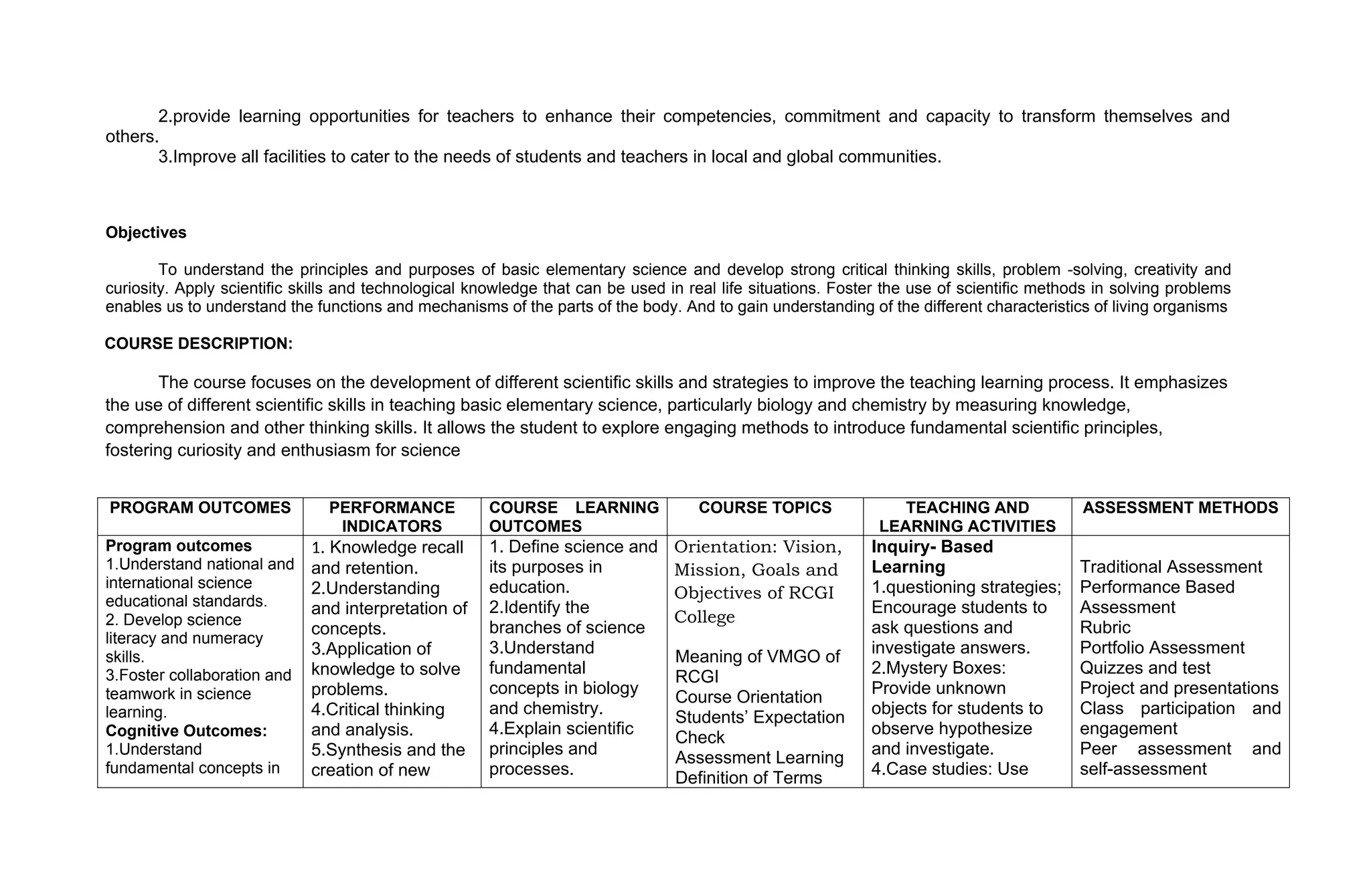 elementary science syllabus for education | PPT
